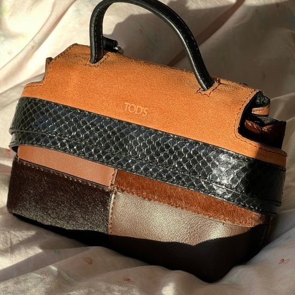 Tod's | Bags | Rare Tods Wave Bag Leather And Cow Hide With Detachable ...